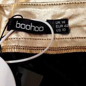 Boohoo | Skirts | Nwt Sexy Gold Metallic Side Ruched Ruffle Party Mini ...